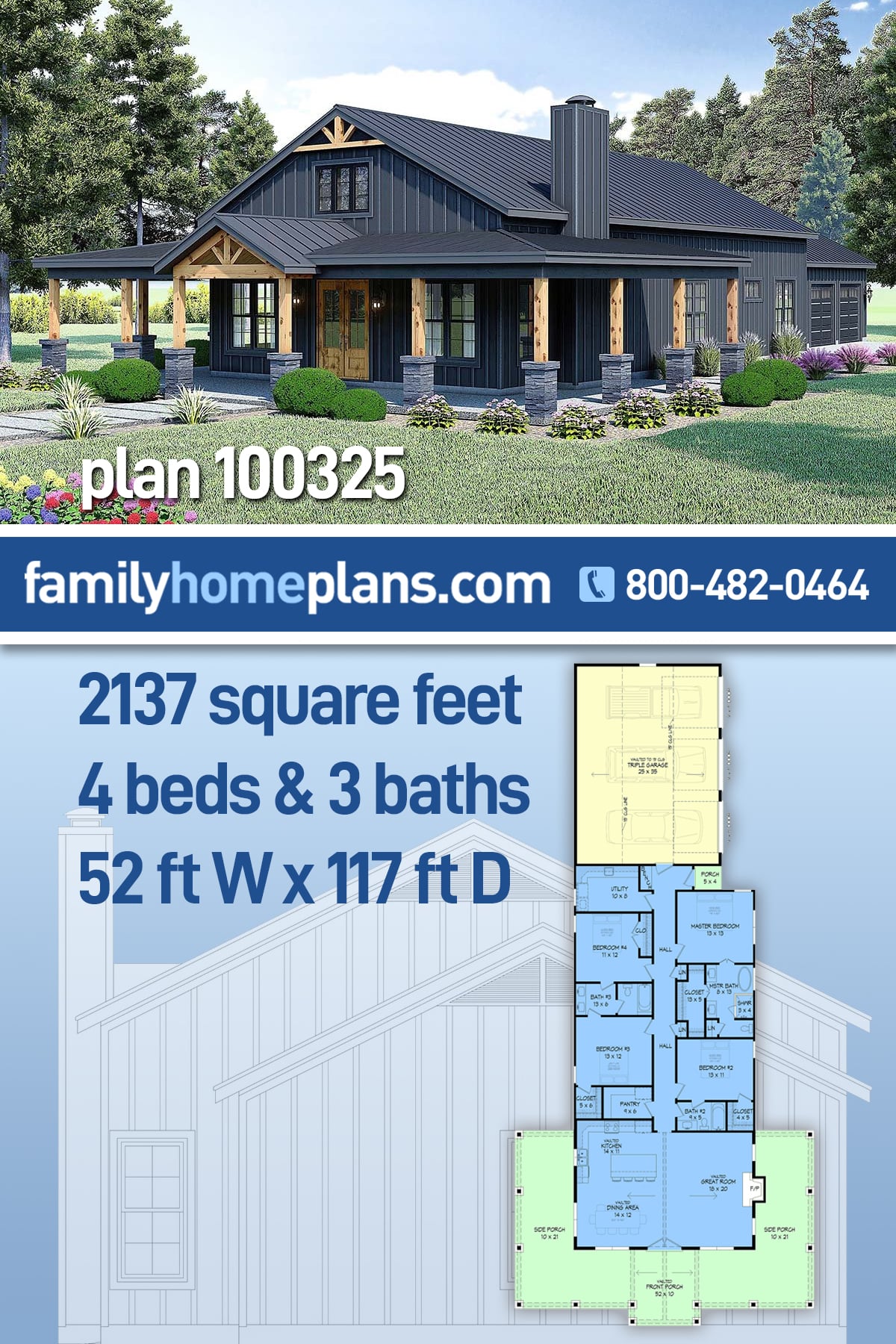 Plan 100325 | Long Barndominium Plan