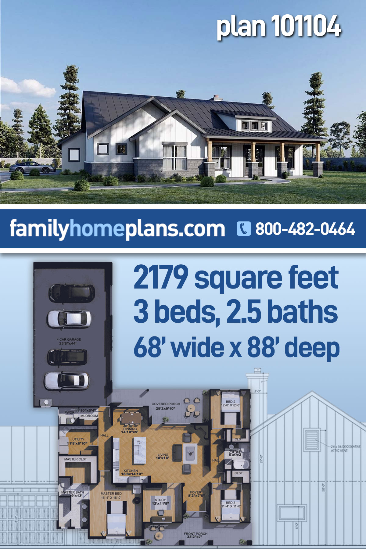 Plan 101104 | Farmhouse Plan With 4 Car Garage