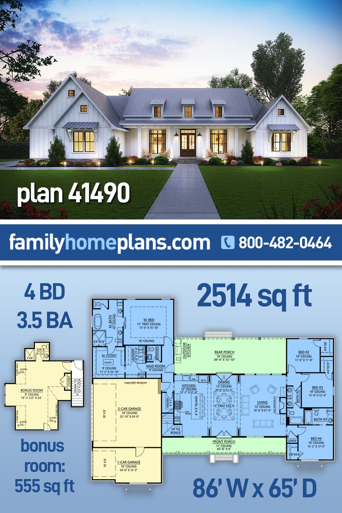 Plan 41490 | Big Porch Home Plan With Interior Photography