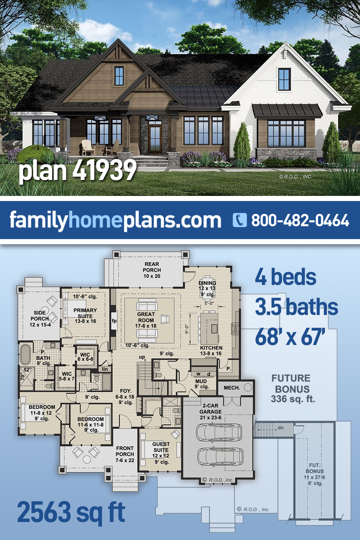 Plan 41939 | Traditional Farmhouse Plan with Guest Suite and Futu