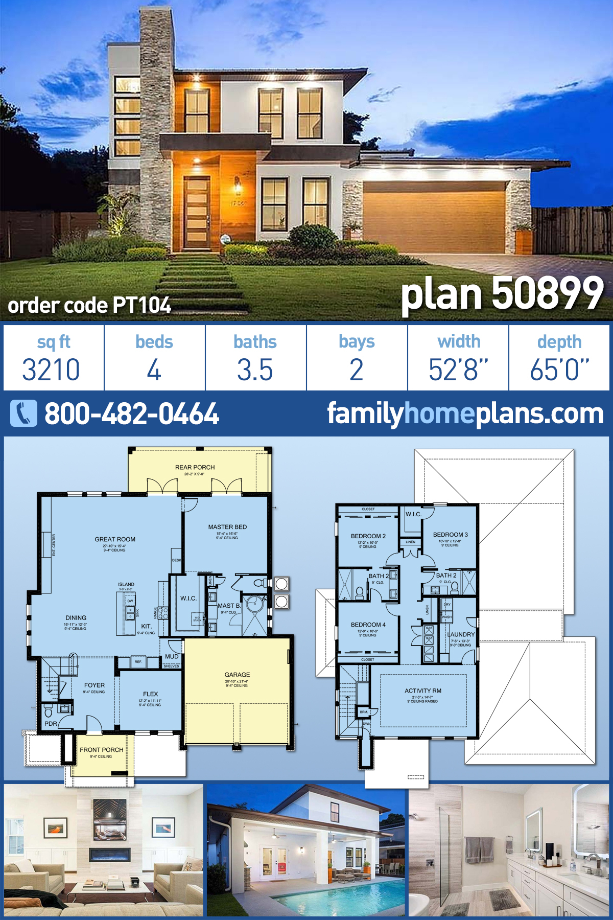 Plan 50899 | Modern 4 Bedroom Home Plans