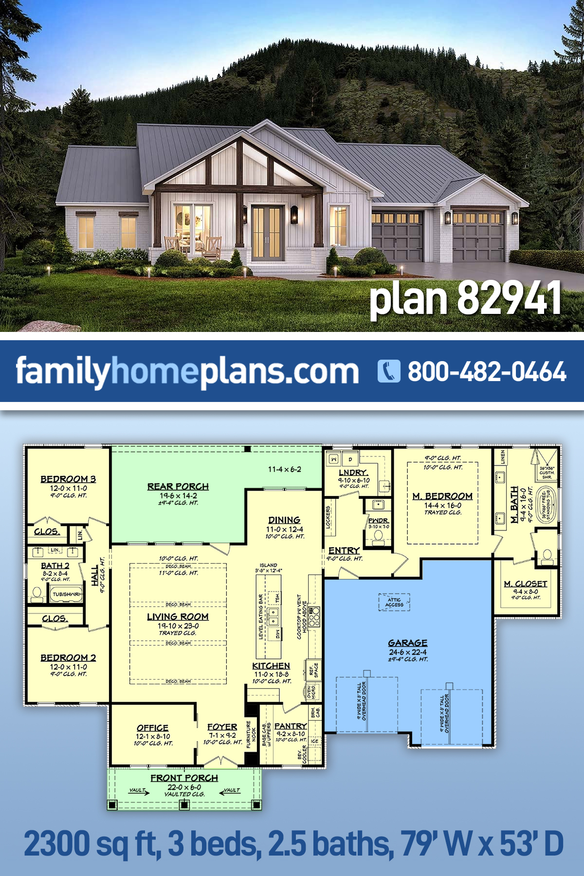 Plan 82941 | Southern Style Home with 3 Bedrooms, 3 Bathrooms and