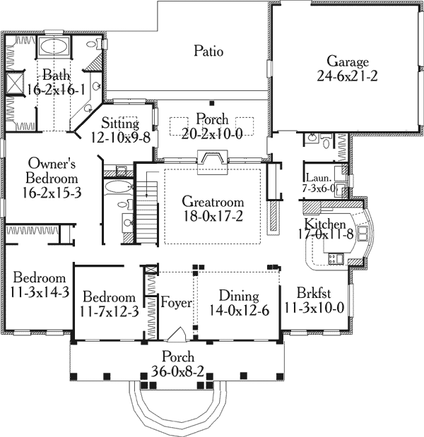 Plan 40001 | European Style with 3 Bed, 3 Bath, 2 Car Garage