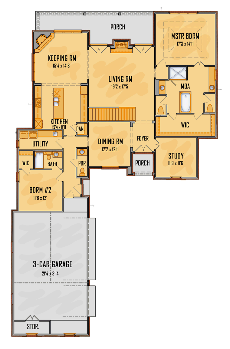 Plan 41639 | Traditional Style with 4 Bed, 4 Bath, 3 Car Garage