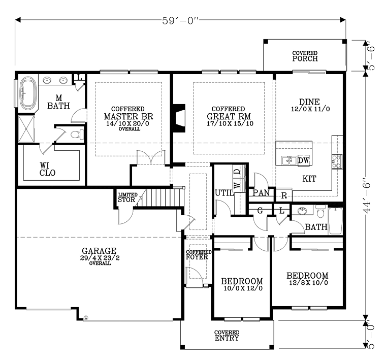 Plan 44697 | Traditional Style with 3 Bed, 2 Bath, 3 Car Garage