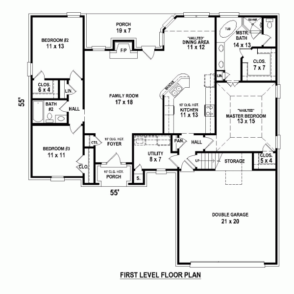 Plan 47431 | Traditional Style with 3 Bed, 2 Bath, 2 Car Garage