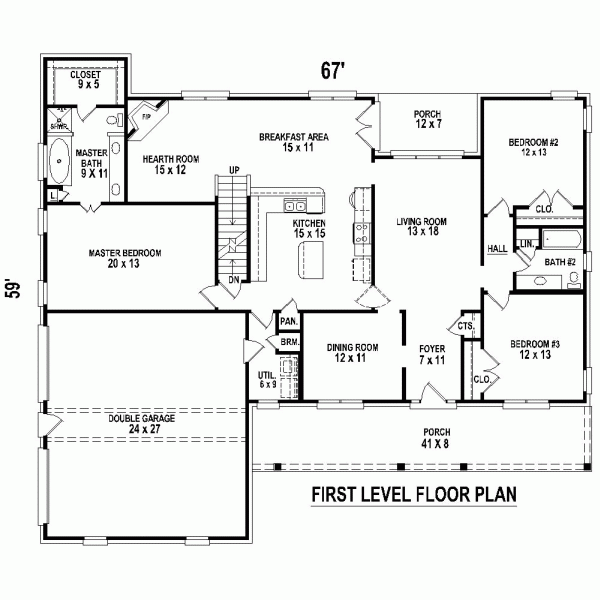 Plan 47472 | with 3 Bed, 2 Bath, 4 Car Garage