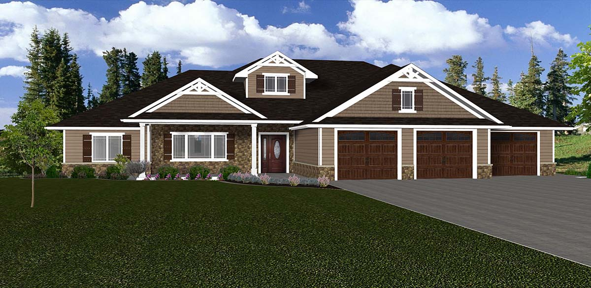 Plan 50910 | Traditional Style with 3 Bed, 2 Bath, 3 Car Garage