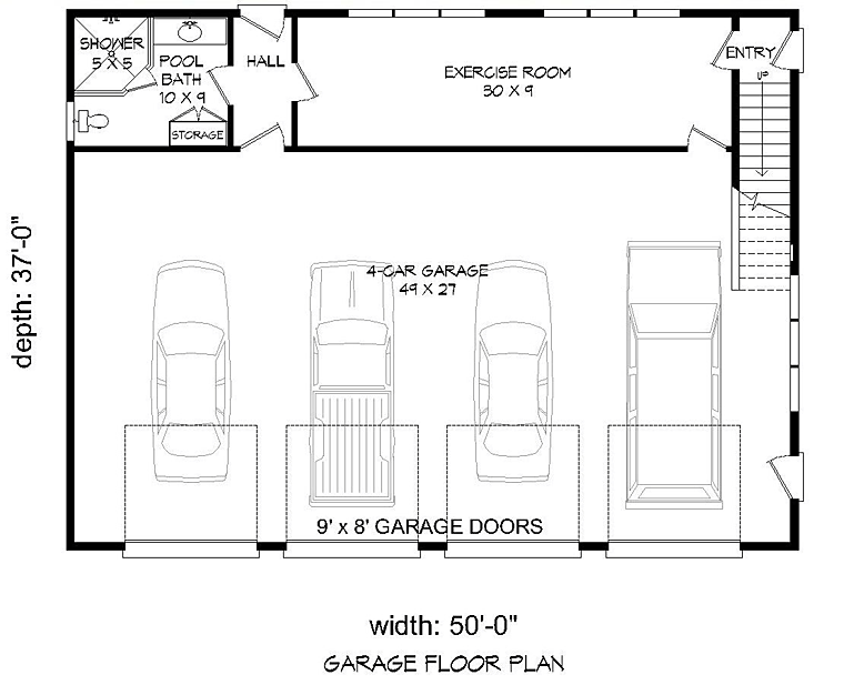 Plan 51454 | 4 Car Garage