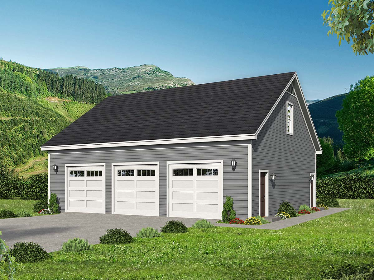 Plan 52106 | Traditional Style 3 Car Garage with 1 Bed, 1 Bath