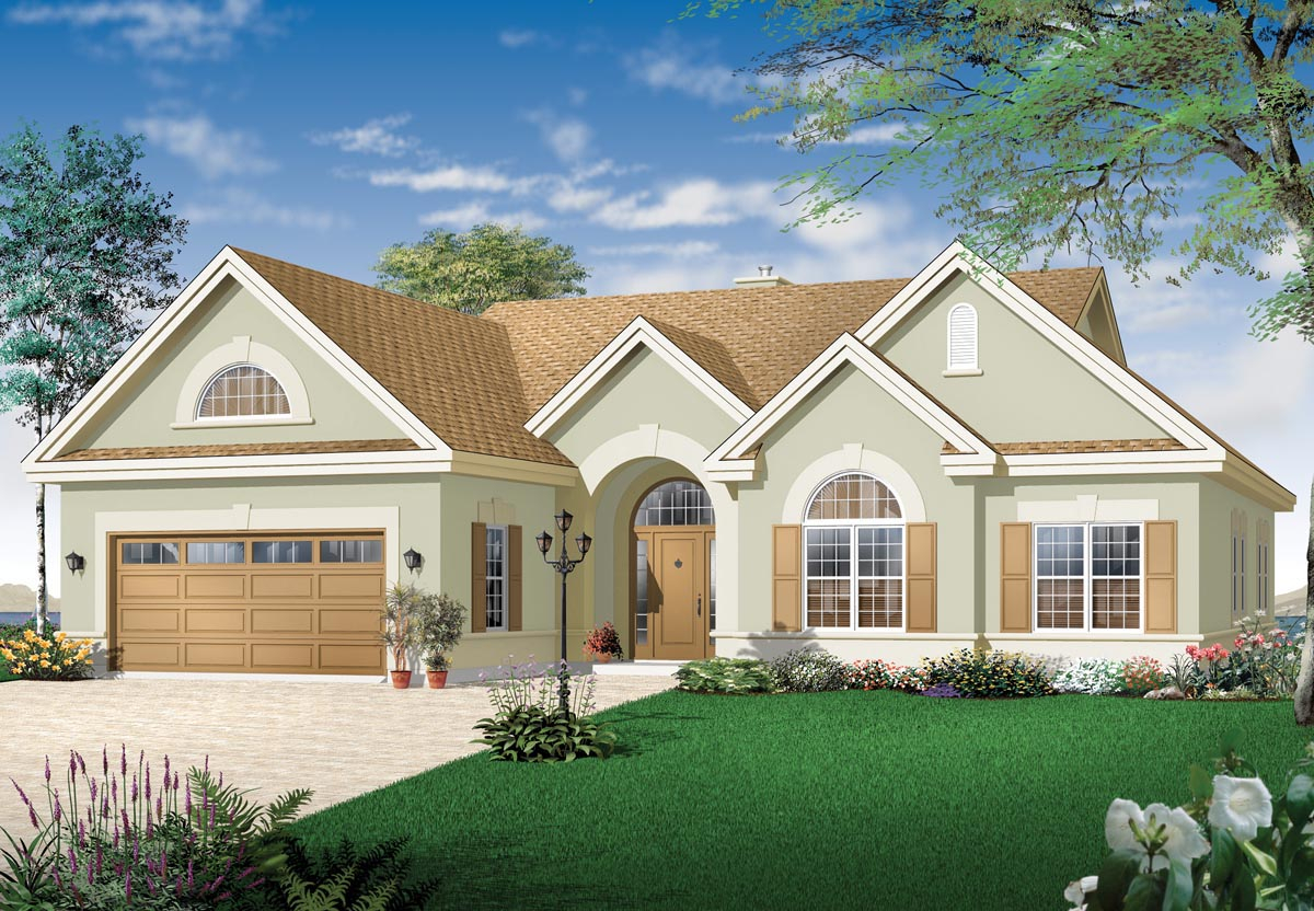 Plan 64986 | Mediterranean Style with 3 Bed, 2 Bath, 2 Car Garage