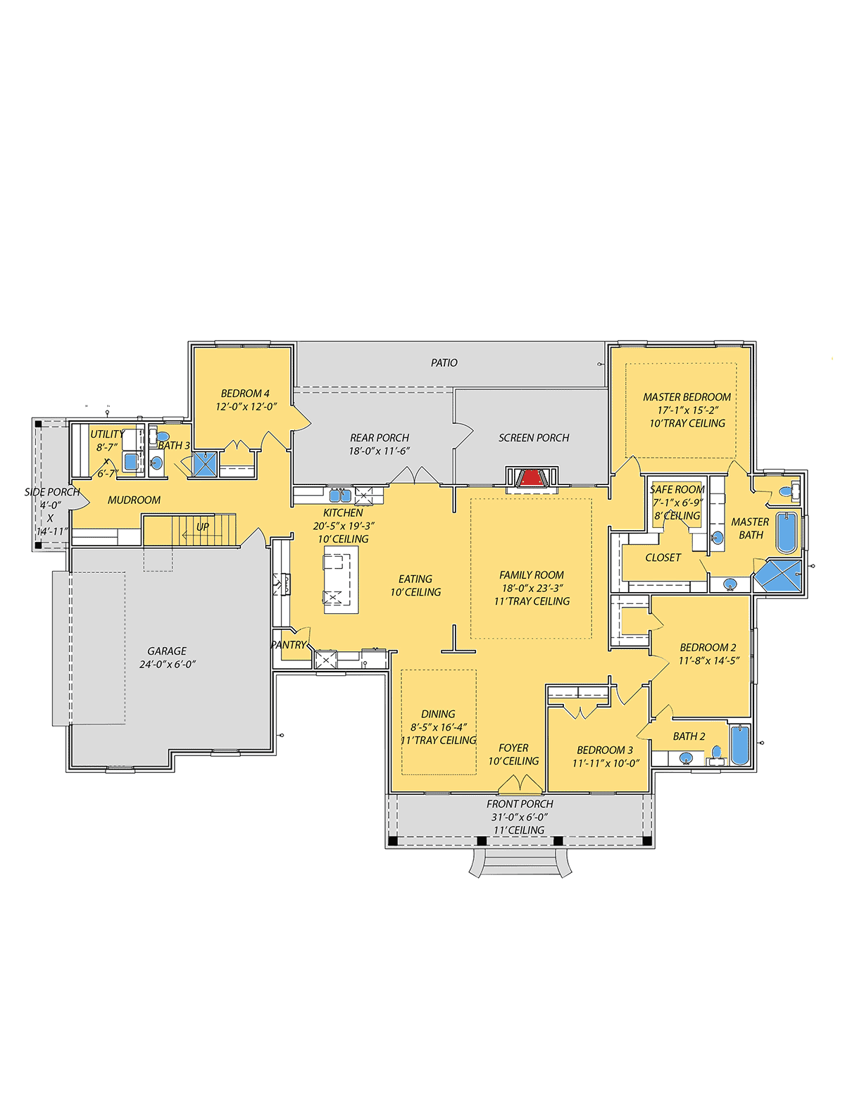 Plan 74670 | Traditional Style with 4 Bed, 3 Bath, 2 Car Garage