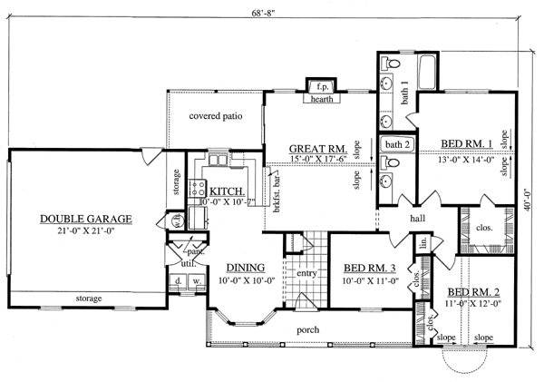 Plan 75042 | Country Style with 3 Bed, 2 Bath, 2 Car Garage