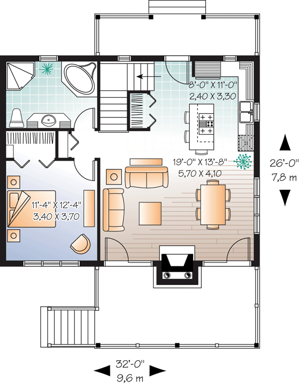 Plan 76228 | Country Style with 3 Bed, 2 Bath