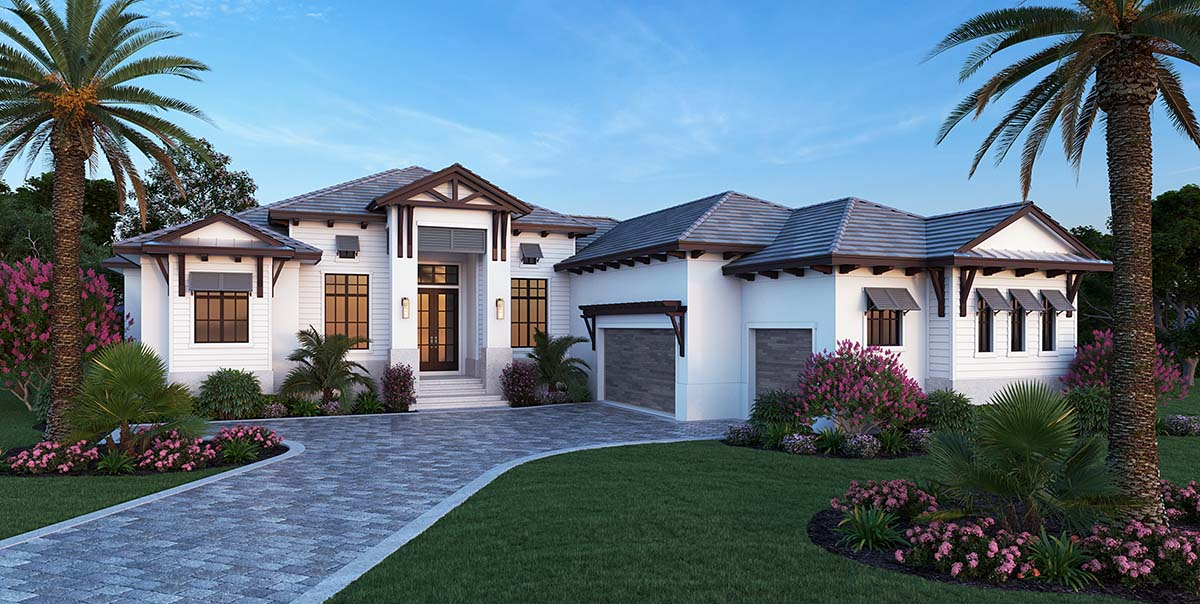 Plan 77506 | Florida Style with 4 Bed, 5 Bath, 3 Car Garage