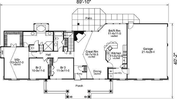 Plan 95806 | Traditional Style with 3 Bed, 2 Bath, 3 Car Garage