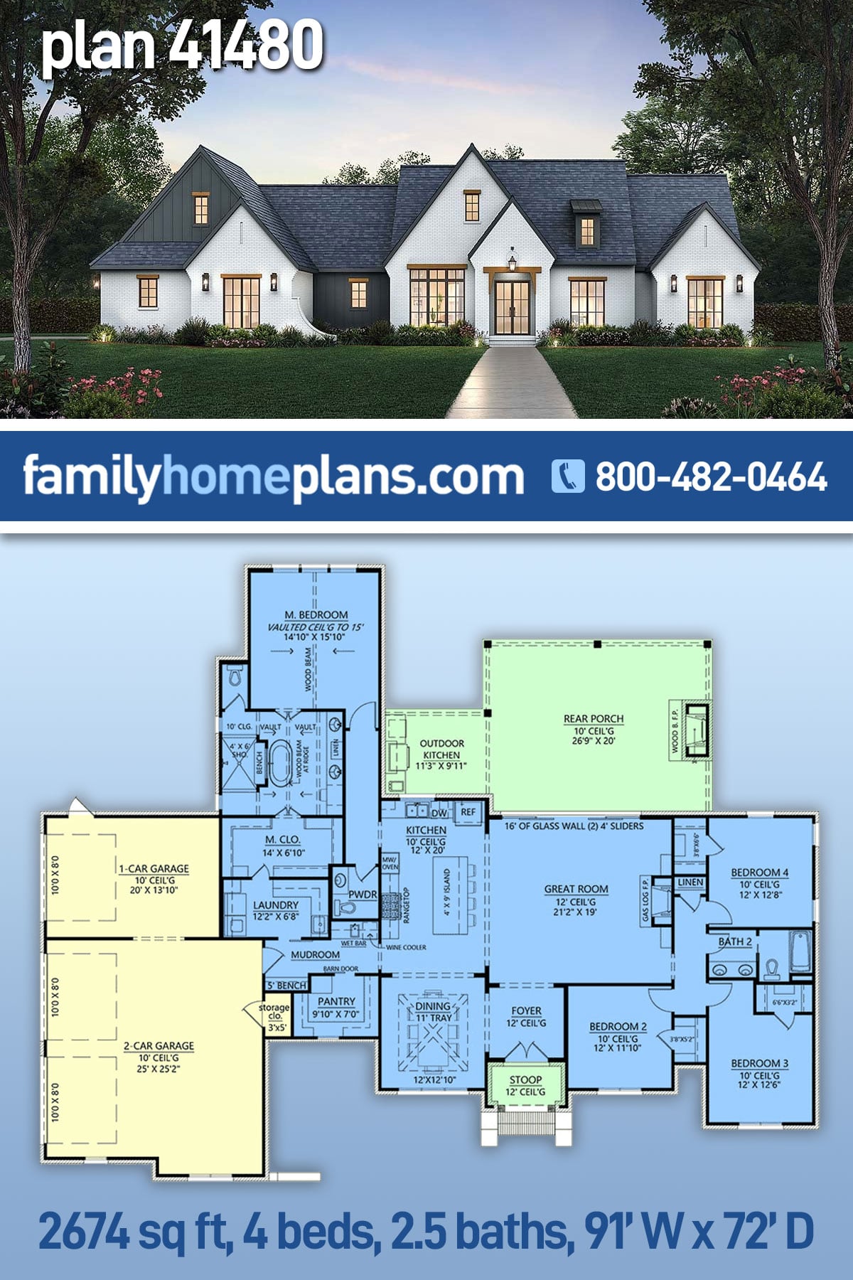 Plan 41480 | Transitional Style House Plan With Outside Wood Burn