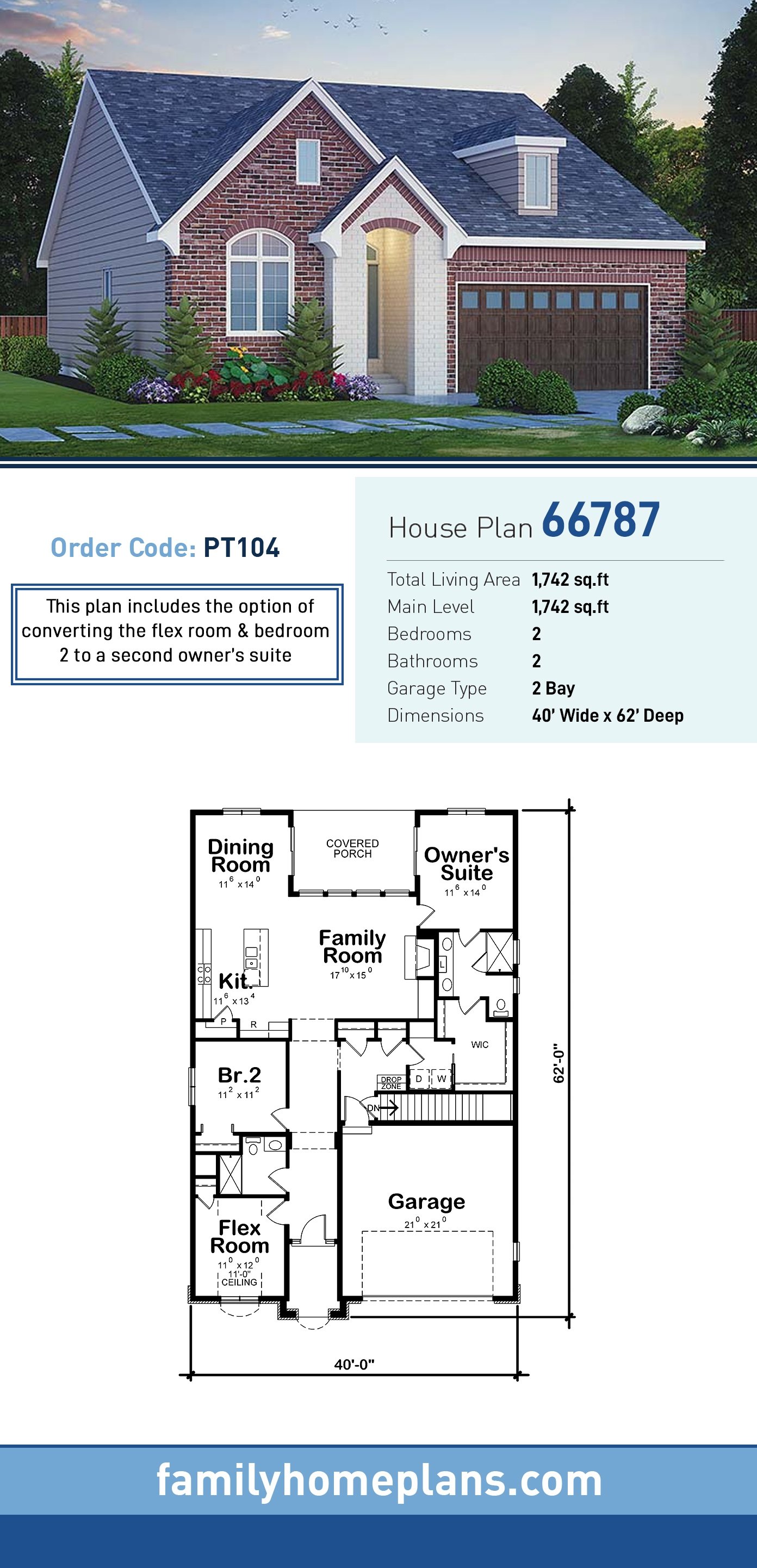Narrow Lot Home Floor Plans - Plan 66787
