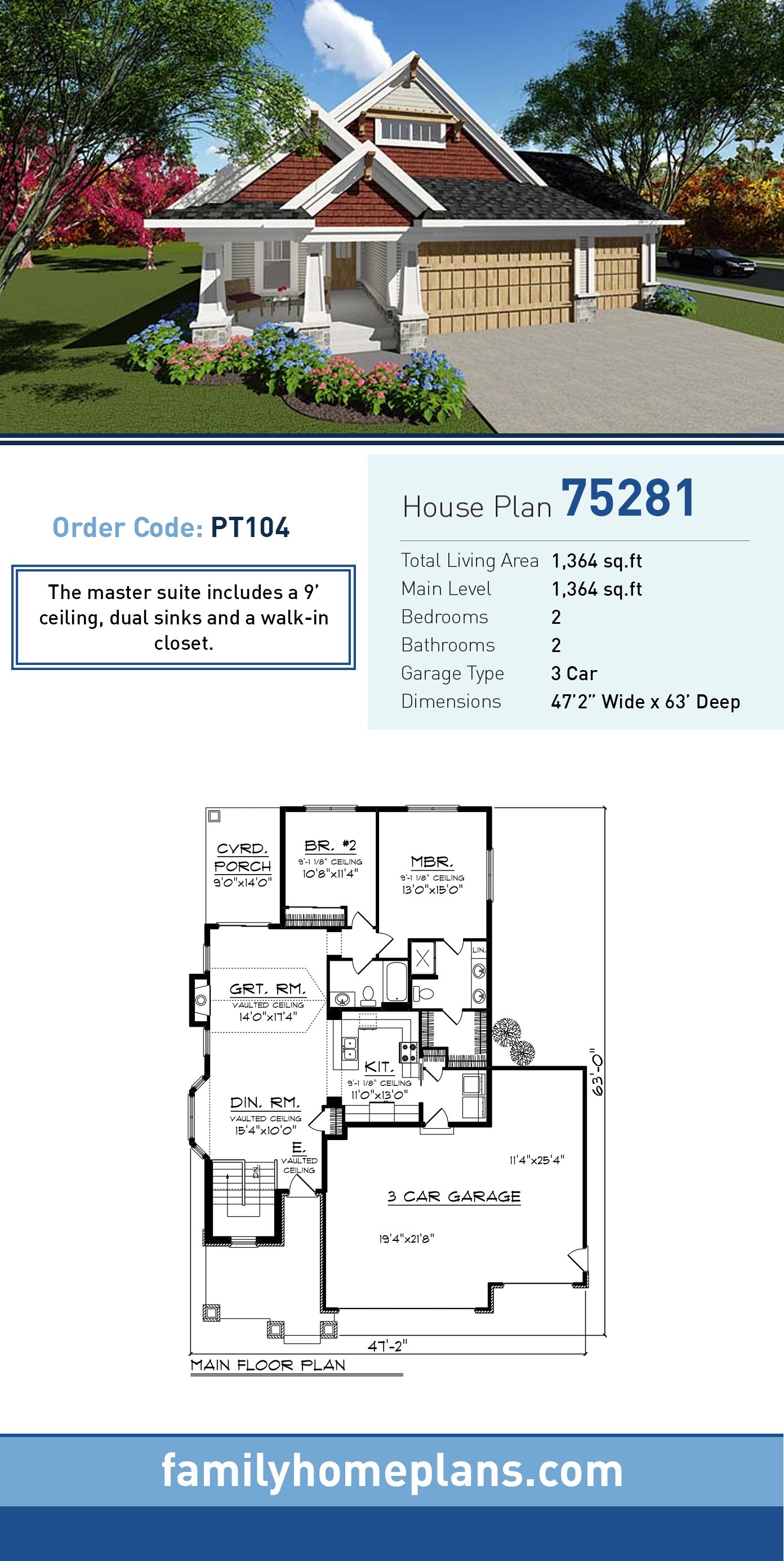 Plan 75281 | Quaint Country Craftsman Home Plan