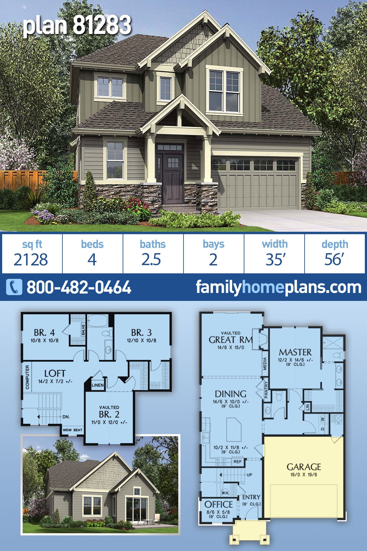 Plan 81283 | 4 Bedroom Craftsman Home Plan