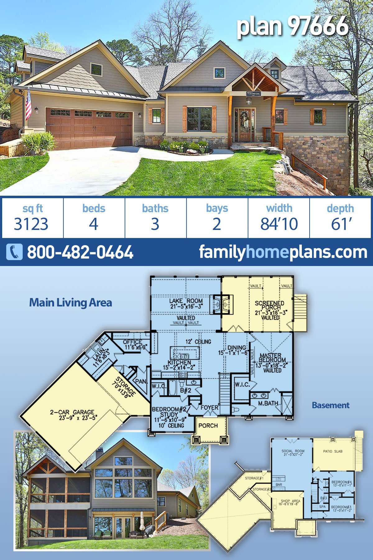 Plan 97666 | Southern Style with 4 Bed, 3 Bath, 2 Car Garage