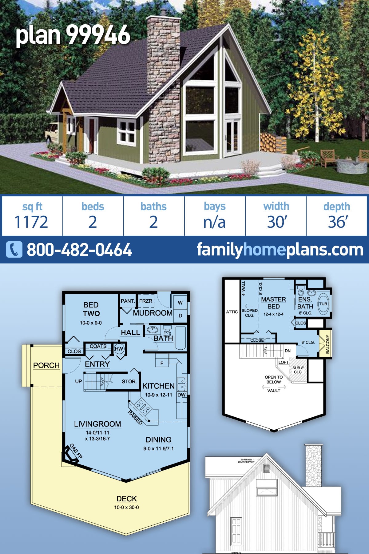 Plan 99946 | Contemporary Cabin Home Plan with Prow Window Wall
