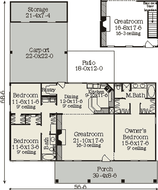 Plan 40005 | Country Style with 3 Bed, 2 Bath, 2 Car Garage