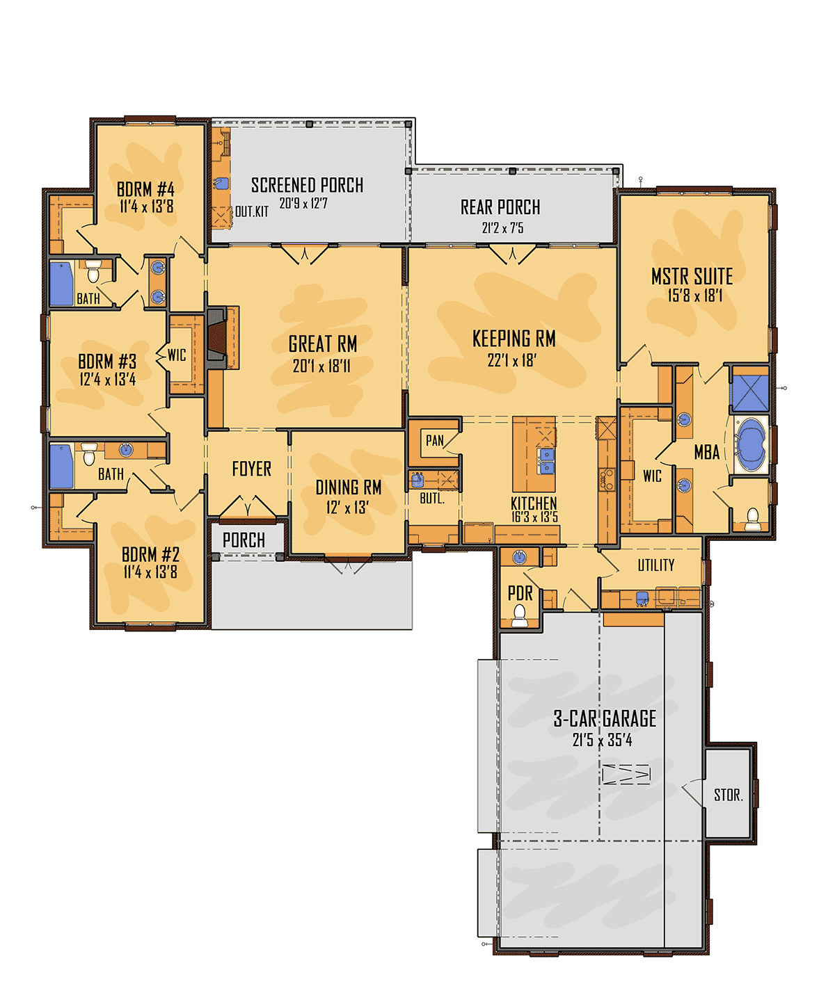 Plan 41673 | Traditional Style with 4 Bed, 4 Bath, 3 Car Garage