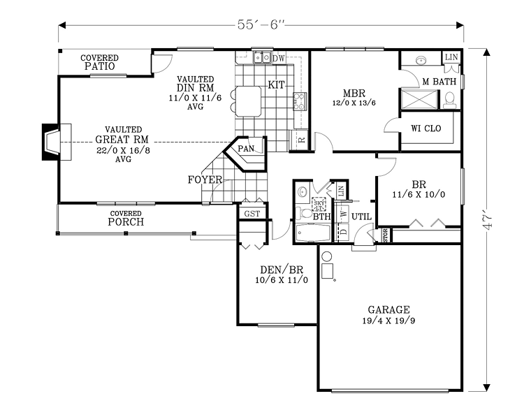 Plan 44659 | Traditional Style with 3 Bed, 2 Bath