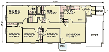 Plan 45481 | Rectangle Ranch House Plan