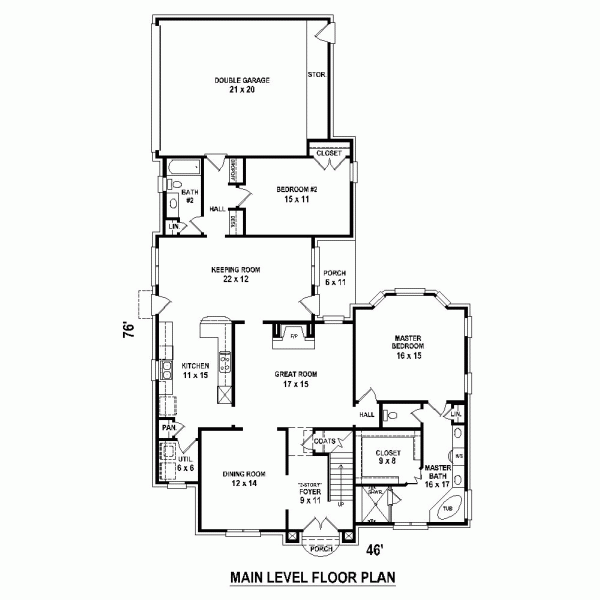 Plan 47969 | European Style with 4 Bed, 3 Bath, 2 Car Garage
