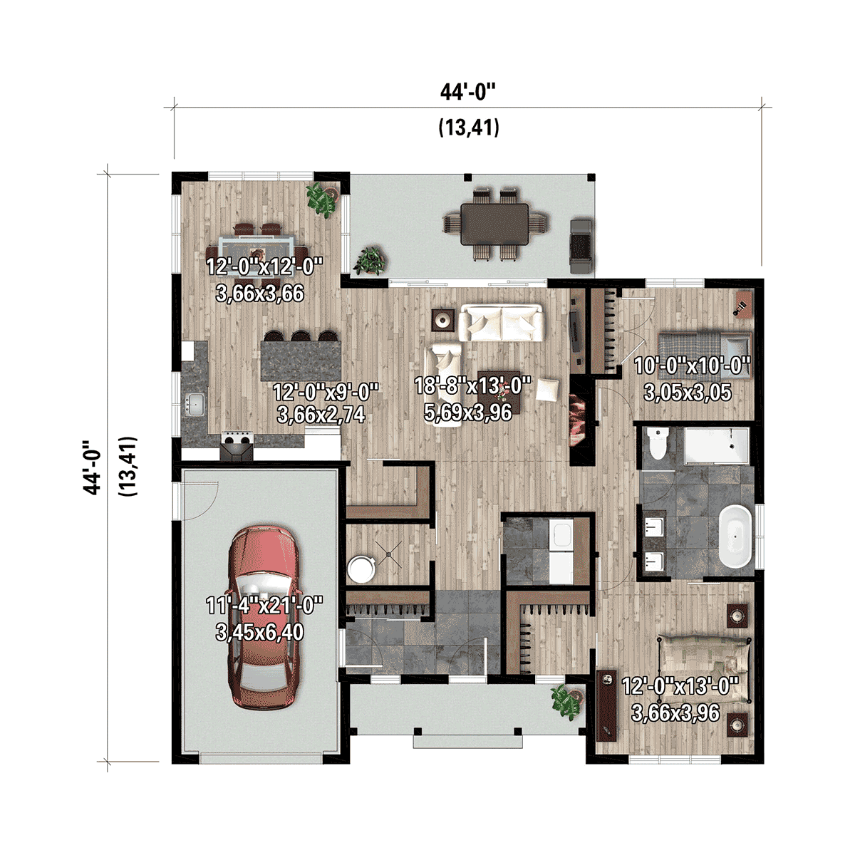 Plan 52866 | Open-Concept Modern Farmhouse with 1305 Total Livabl