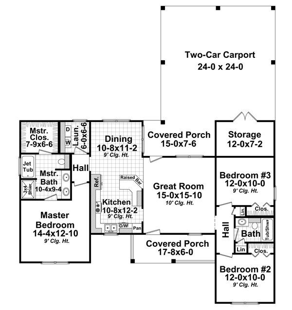 Plan 59225 | Traditional Style with 3 Bed, 2 Bath, 2 Car Garage