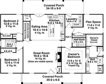 Plan 59973 | Traditional Style with 3 Bed, 3 Bath, 2 Car Garage