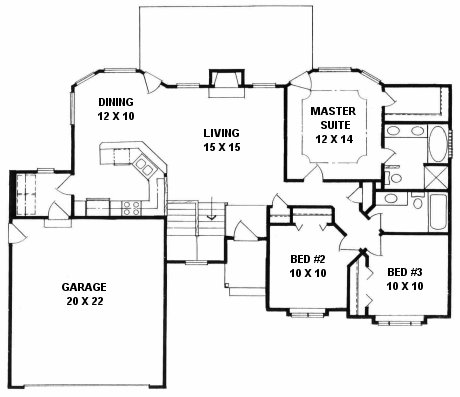 Plan 62542 | Traditional Style with 3 Bed, 2 Bath, 2 Car Garage