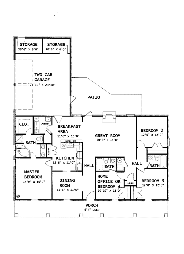 Plan 64503 | Country Style with 4 Bed, 3 Bath, 2 Car Garage