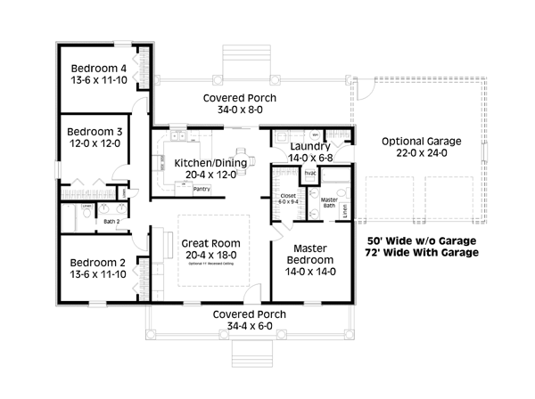Plan 64566 | Country Style with 4 Bed, 2 Bath