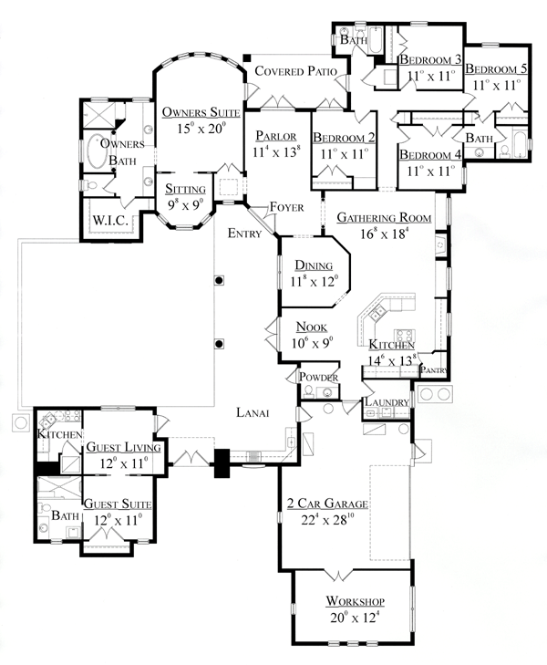 Plan 64646 | Mediterranean Style with 6 Bed, 5 Bath, 2 Car Garage