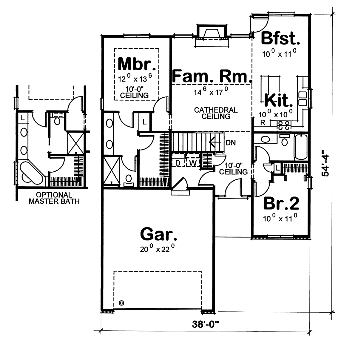 Plan 66558 | Traditional Style with 2 Bed, 2 Bath, 2 Car Garage
