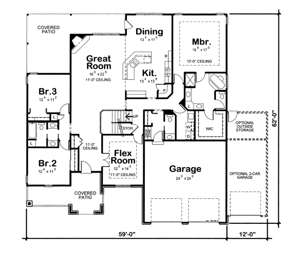 Plan 66608 | European Style with 3 Bed, 3 Bath, 3 Car Garage