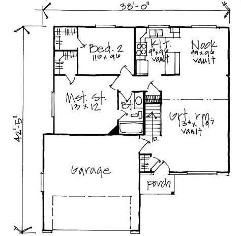 Plan 70572 | Traditional Style with 2 Bed, 1 Bath, 2 Car Garage