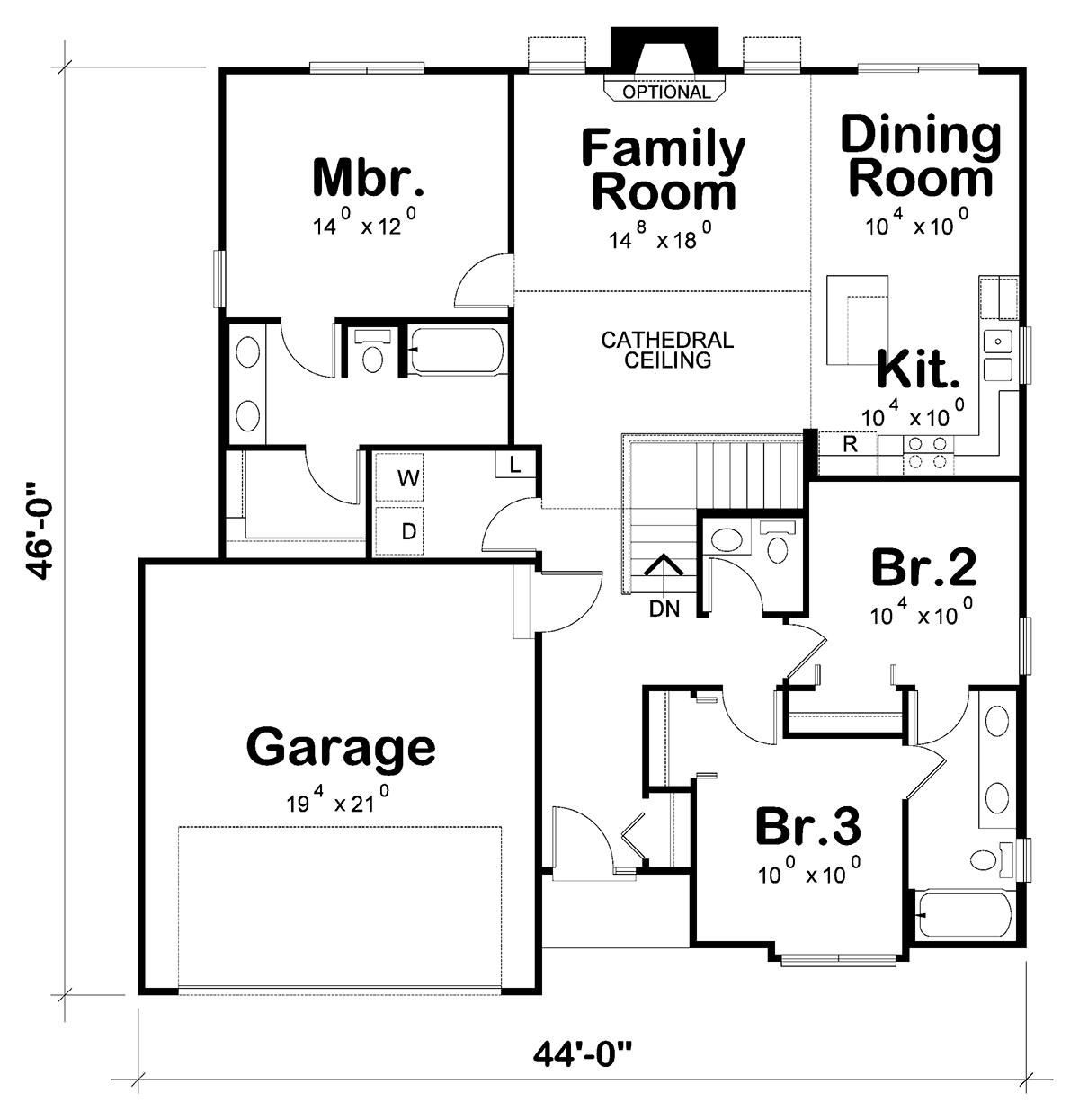 Plan 75726 | Traditional Style with 3 Bed, 3 Bath, 2 Car Garage