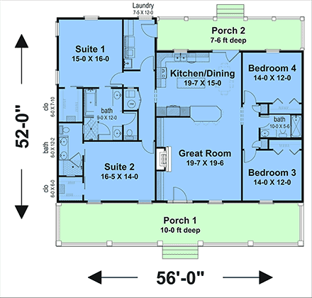 Plan 77414 | Farmhouse Style with 4 Bed, 3 Bath