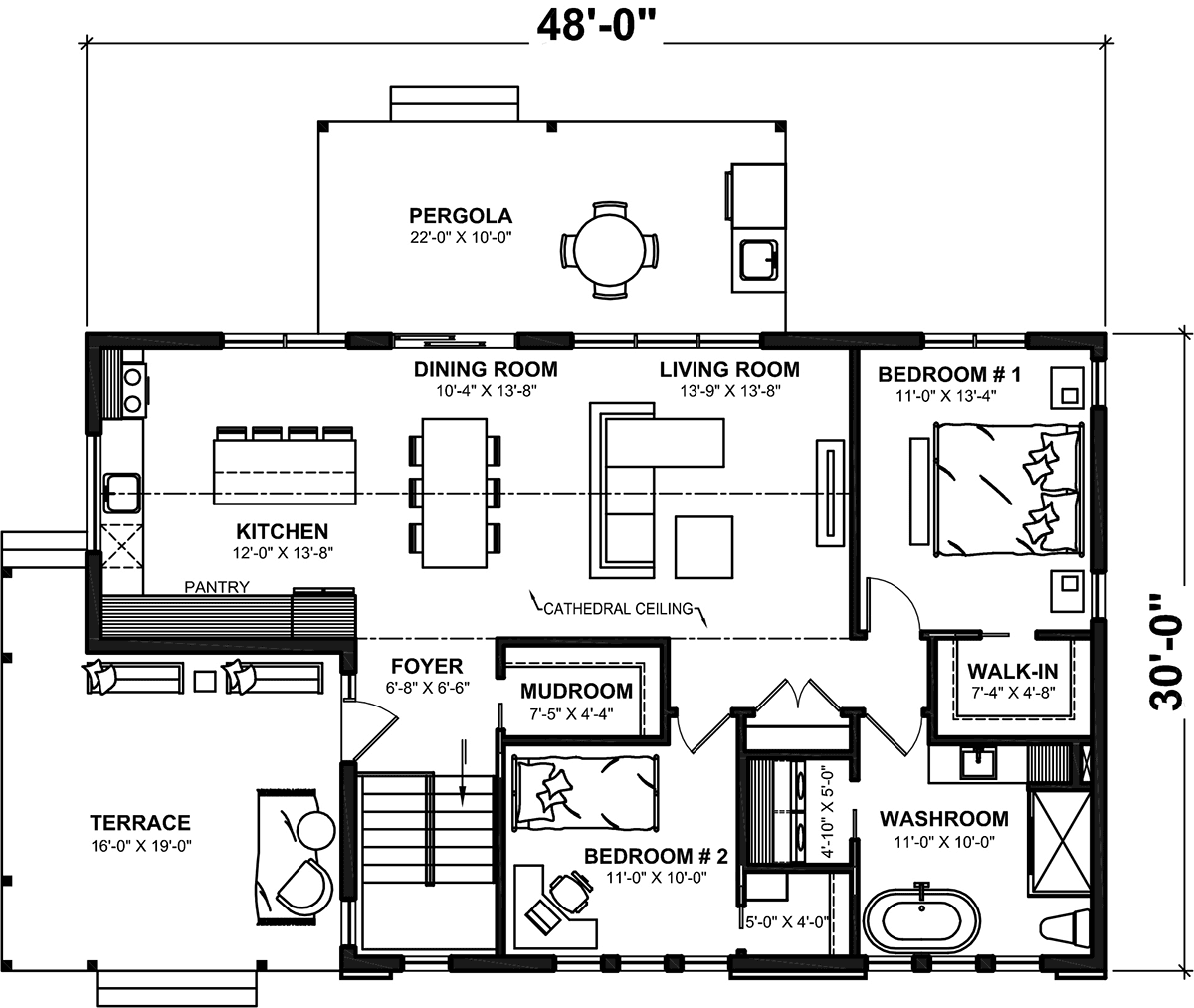 Plan 81804 | Modern Style with 2 Bed, 1 Bath