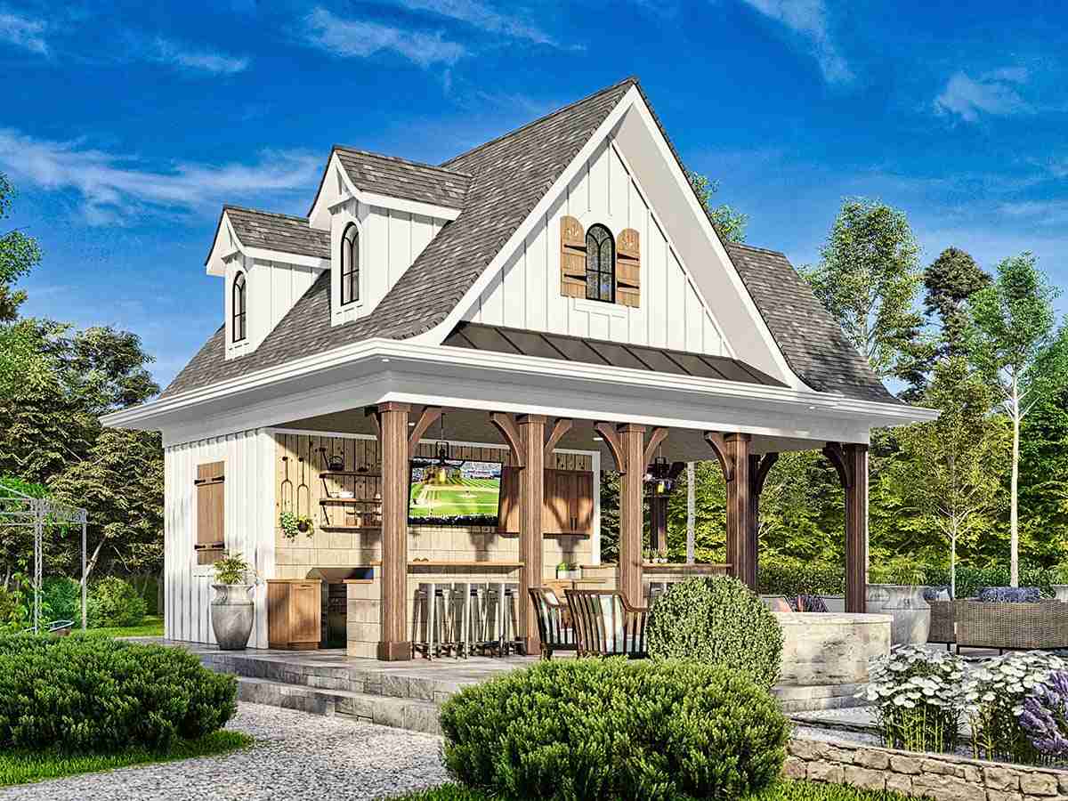 Plan 81652 | Beautiful Pool House Cabana Plan with Storage, Bar a