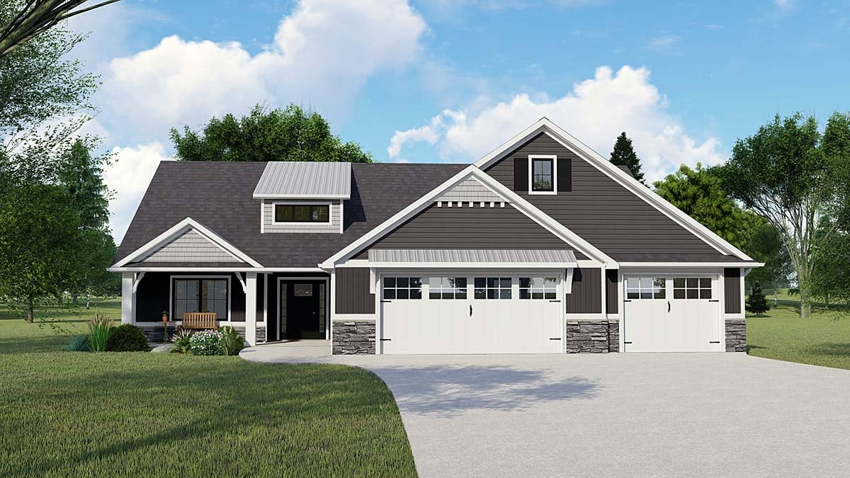 Plan 41828 | Traditional Style with 3 Bed, 3 Bath, 3 Car Garage