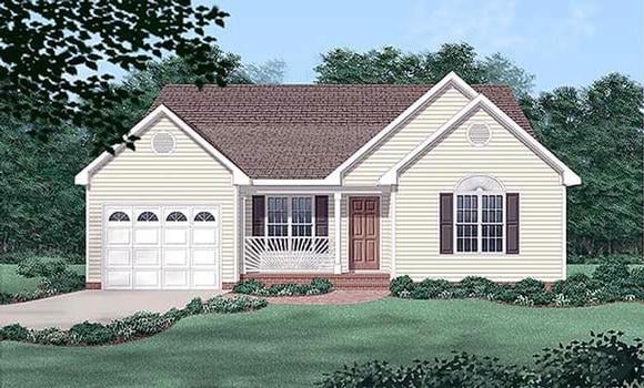 Traditional Style with 3 Bed, 2 Bath, 1 Car Garage - House Plan 45264