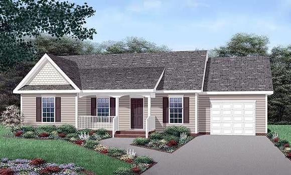 Country Style with 3 Bed, 2 Bath, 1 Car Garage - House Plan 45455