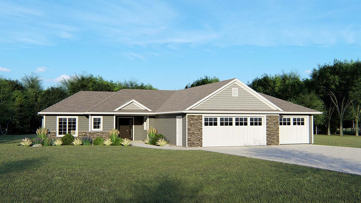 Plan 50745 | L Shaped Ranch Home Plans Three Car Garage