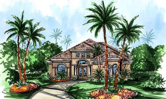 Mediterranean Style with 3 Bed, 4 Bath, 2 Car Garage - House Plan 60761